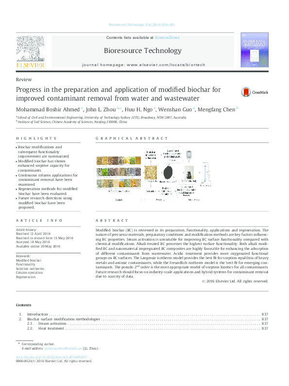 (PDF) Progress in the preparation and application of modified biochar ...
