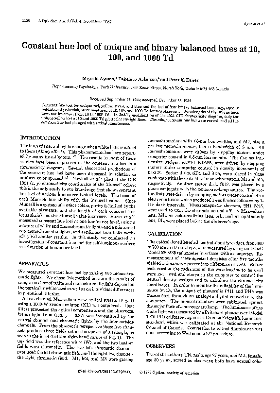(PDF) Constant hue loci of unique and binary balanced hues at 10, 100 ...