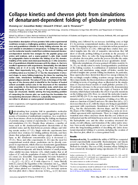 (PDF) Collapse kinetics and chevron plots from simulations of ...