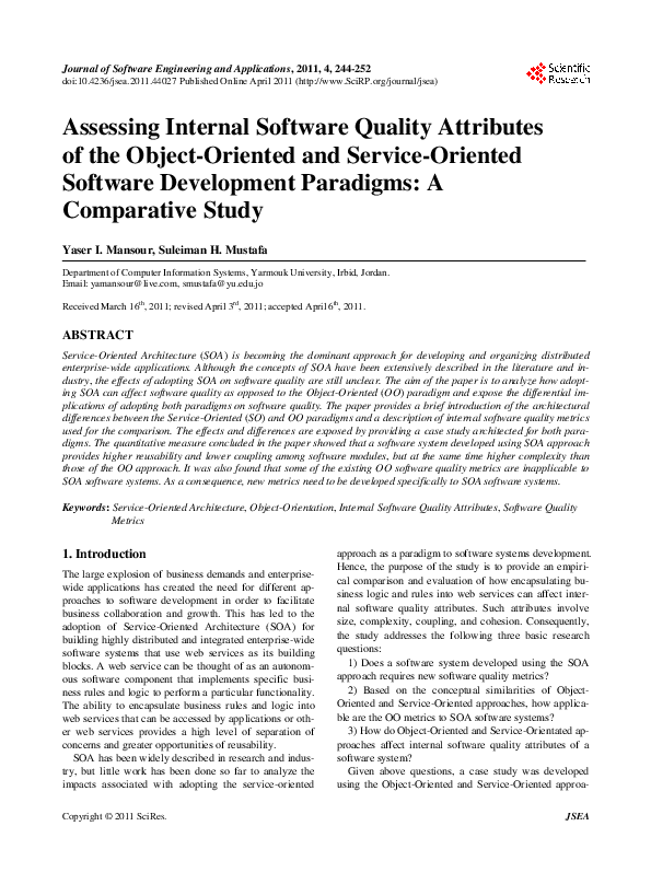 Pdf Assessing Internal Software Quality Attributes Of The Object Oriented And Service Oriented