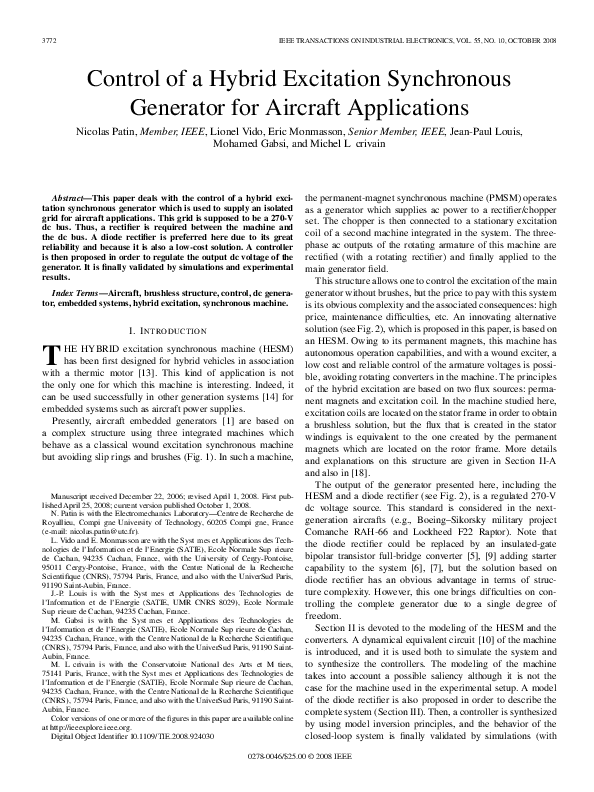 (PDF) Control of a Hybrid Excitation Synchronous Generator for Aircraft ...