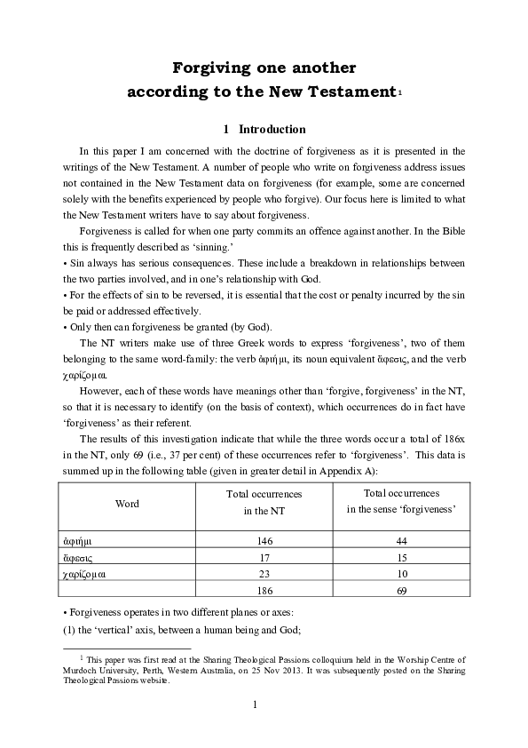 (PDF) 2. Forgiving one another according to the New Testament