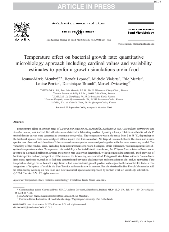 (PDF) Temperature effect on bacterial growth rate: quantitative microbiology approach including ...