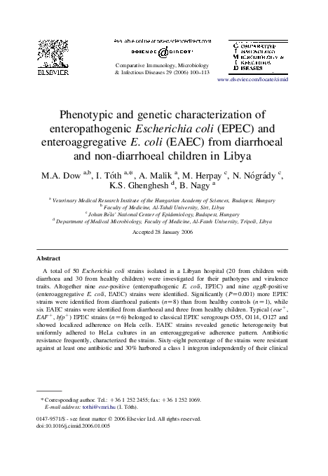 (PDF) Phenotypic and genetic characterization of enteropathogenic Escherichia coli (EPEC) and ...