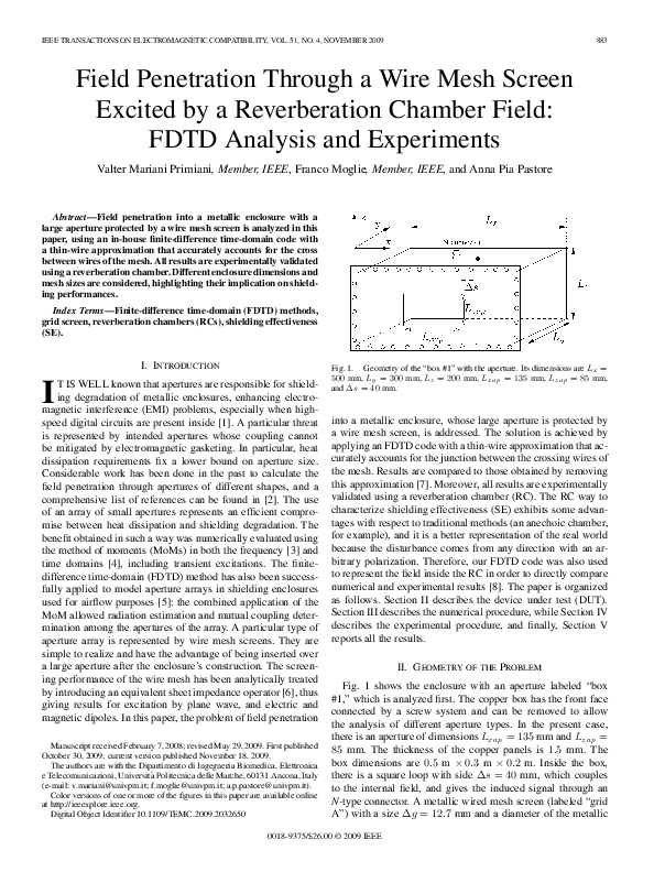 Pdf Field Penetration Through A Wire Mesh Screen Excited By A Reverberation Chamber Field