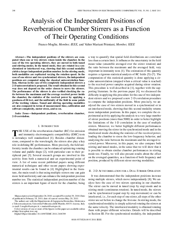 (PDF) Analysis of the Independent Positions of Reverberation Chamber Stirrers as a Function of ...
