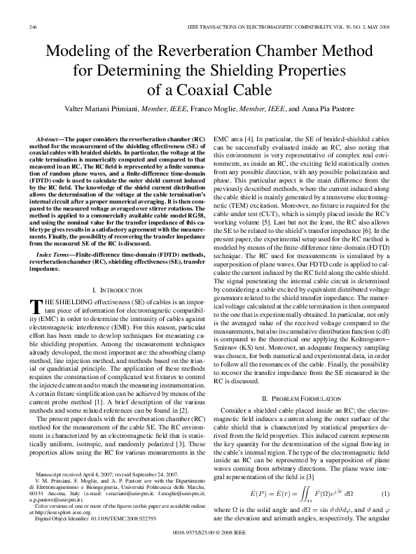 (PDF) Modeling of the Reverberation Chamber Method for Determining the Shielding Properties of a ...
