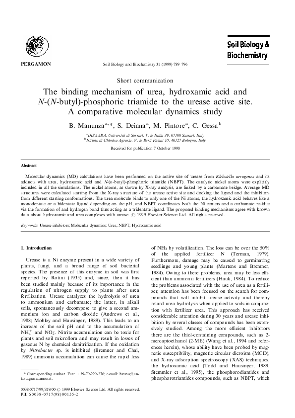 (PDF) The binding mechanism of urea, hydroxamic acid and N-( N-butyl ...