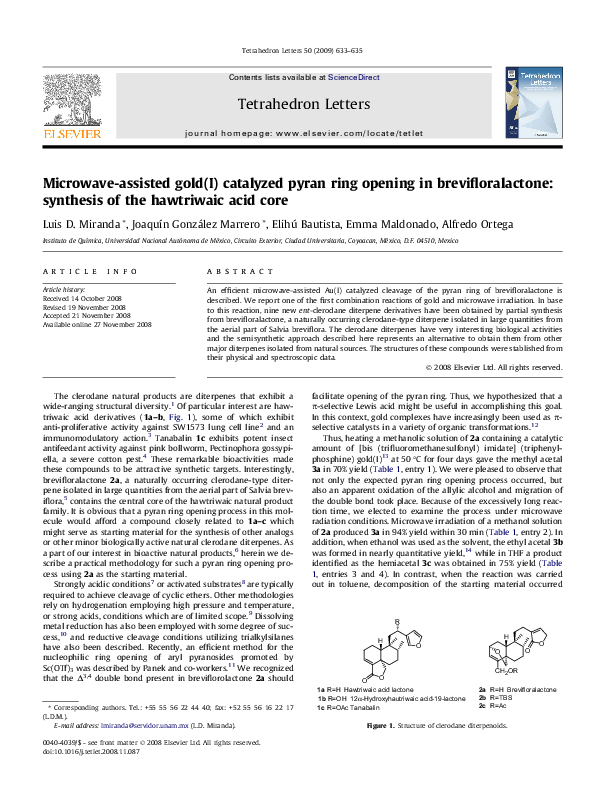 (PDF) ChemInform Abstract: Microwave-Assisted Gold(I)-Catalyzed Pyran Ring Opening in ...