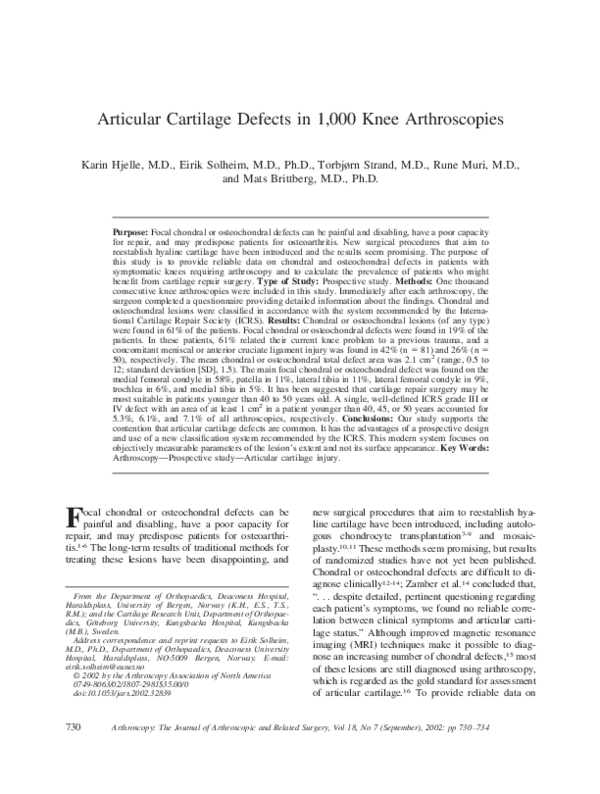 (PDF) Articular cartilage defects in 1,000 knee arthroscopies