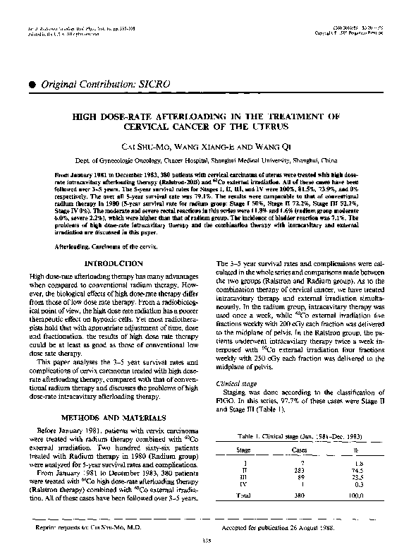 (PDF) High dose-rate afterloading in the treatment of cervical cancer ...