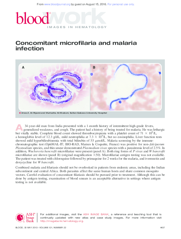 (PDF) Concomitant microfilaria and malaria infection