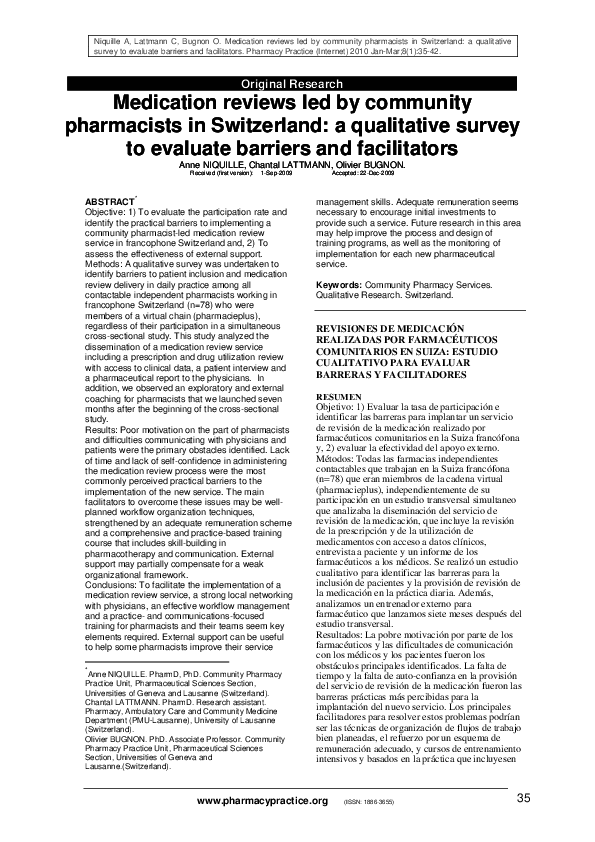 (PDF) Medication reviews led by community pharmacists in Switzerland: a ...