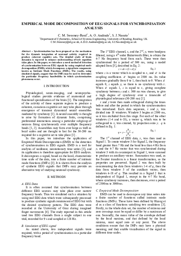 (PDF) Empirical mode decomposition of EEG signals for synchronisation analysis