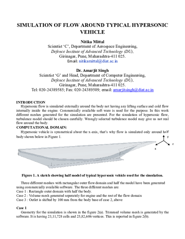 (PDF) Simulation of Flow Around Typical Hypersonic Vehicle