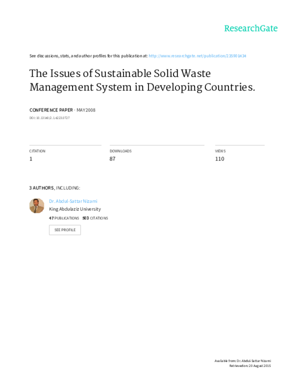 (PDF) The Issues of Sustainable Solid Waste Management System in ...