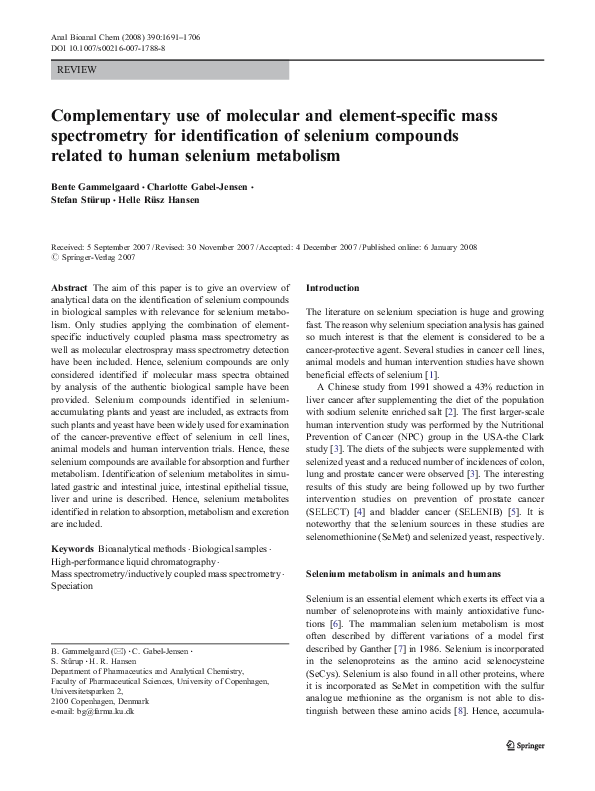 (PDF) Complementary use of molecular and element-specific mass ...