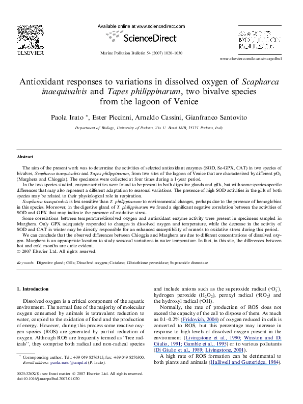 (PDF) Antioxidant responses to variations in dissolved oxygen of ...