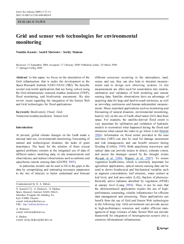 (PDF) Grid and sensor web technologies for environmental monitoring
