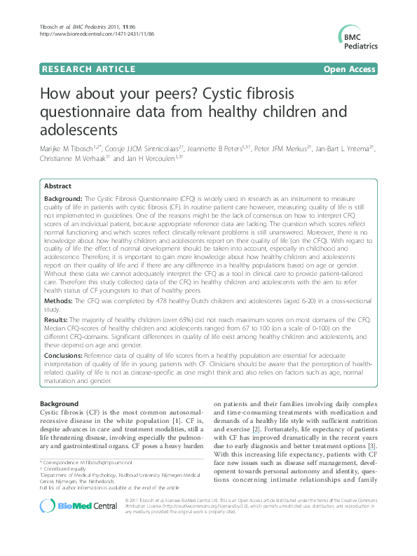 (PDF) How about your peers? Cystic fibrosis questionnaire data from ...