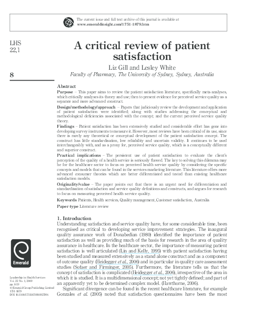 (PDF) A critical review of patient satisfaction