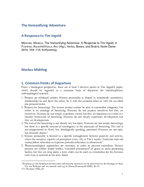 (PDF) The Humanifying Adventure. A Response to Tim Ingold, in FUENTES ...
