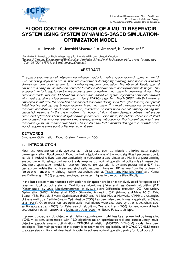 Pdf Flood Control Operation Of A Multi Reservoir System Using