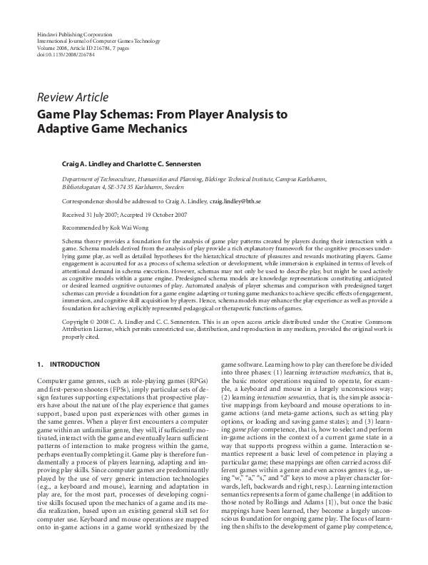 (PDF) Game Play Schemas: From Player Analysis to Adaptive Game Mechanics