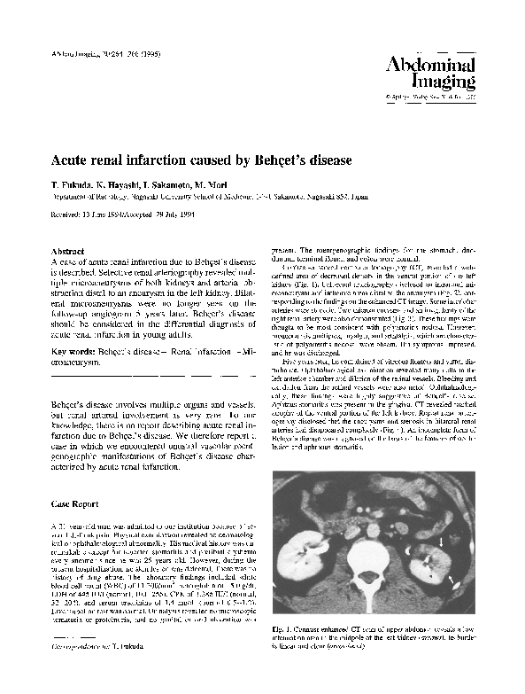 (PDF) Acute renal infarction caused by Behçet's disease