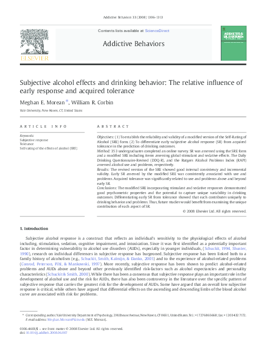 (PDF) Subjective alcohol effects and drinking behavior: The relative ...