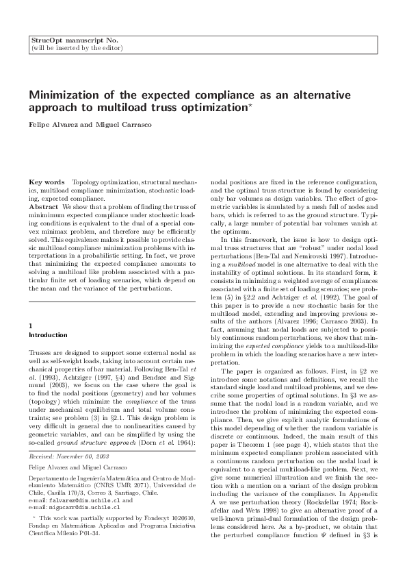 Pdf Minimization Of The Expected Compliance As An Alternative Approach To Multiload Truss