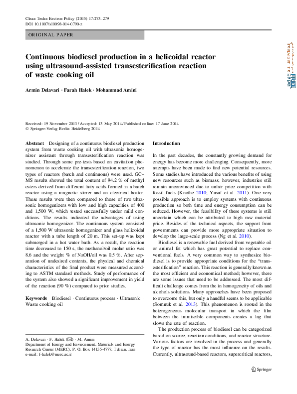 (PDF) Continuous biodiesel production in a helicoidal reactor using ...