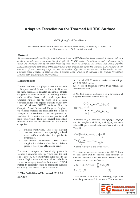 Pdf Adaptive Tessellation For Trimmed Nurbs Surface