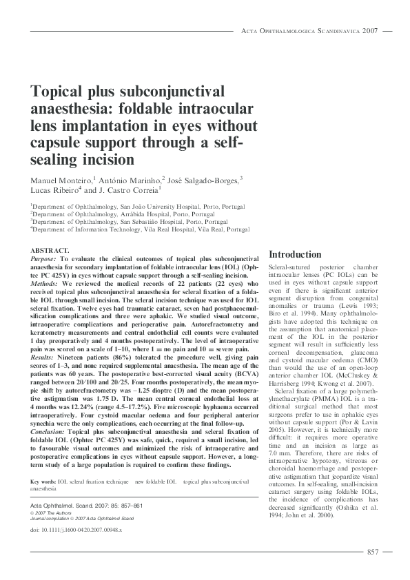 (PDF) Topical plus subconjunctival anaesthesia: foldable intraocular ...