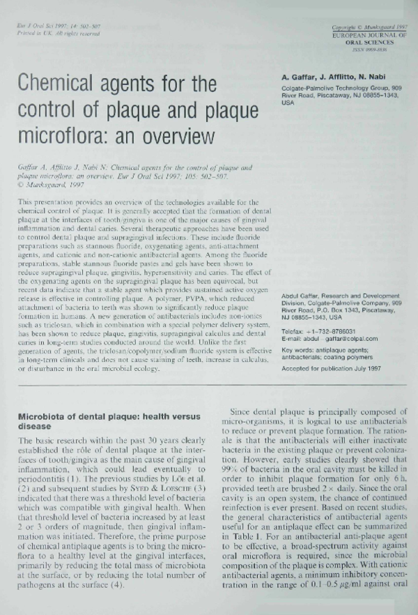 (PDF) Chemical agents for the control of plaque and plaque microflora ...