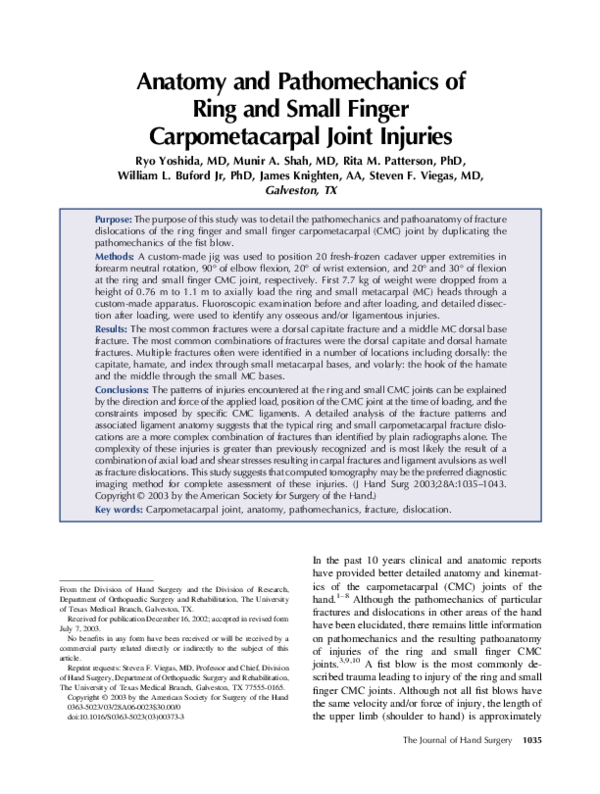 (PDF) Anatomy and pathomechanics of ring and small finger ...