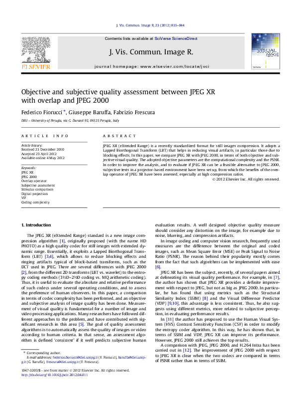 (PDF) Objective and subjective quality assessment between JPEG XR with ...