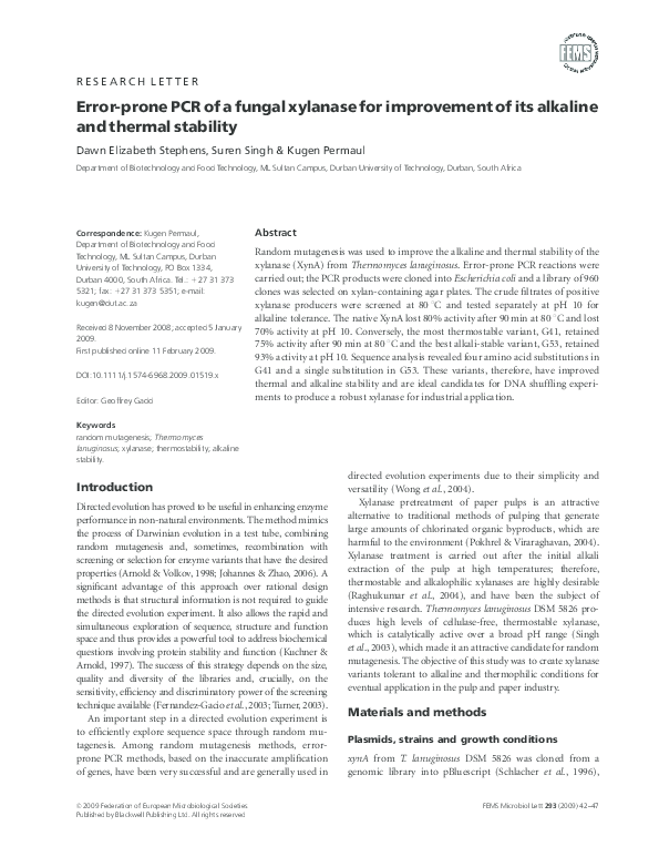 (PDF) Error-prone PCR of a fungal xylanase for improvement of its ...