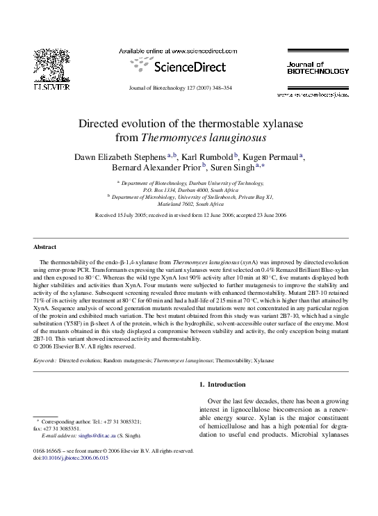 (PDF) Directed evolution of the thermostable xylanase from Thermomyces lanuginosus