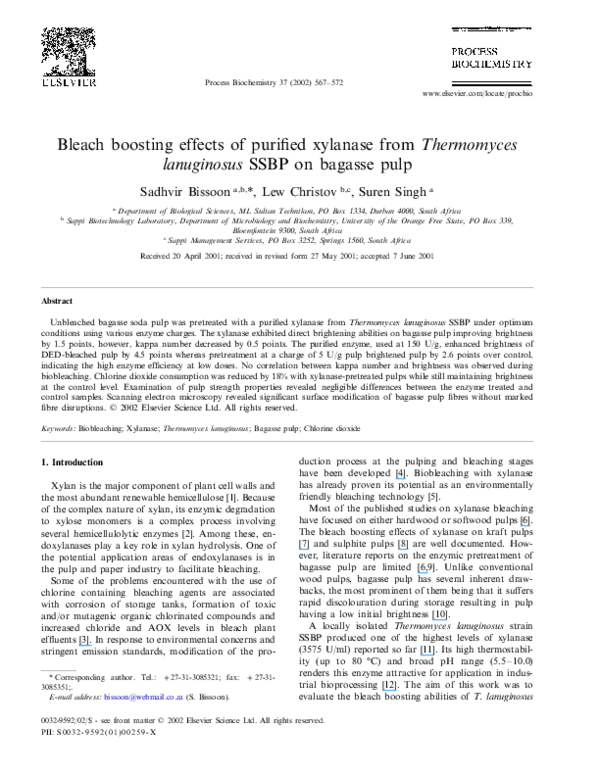 (PDF) Bleach boosting effects of purified xylanase from Thermomyces ...