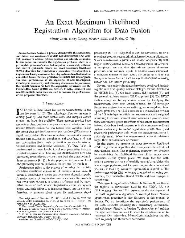(PDF) An exact maximum likelihood registration algorithm for data fusion
