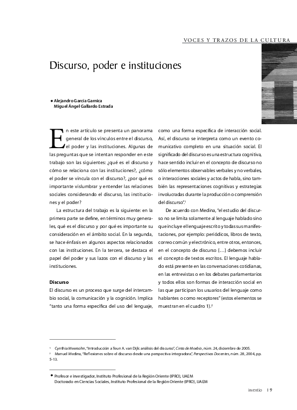 (PDF) Discurso, poder e instituciones