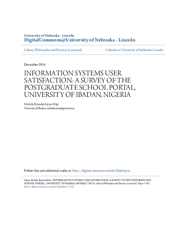 (PDF) INFORMATION SYSTEMS USER SATISFACTION: A SURVEY OF THE ...