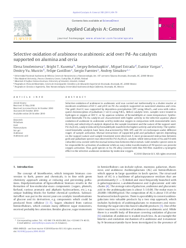 (PDF) Selective oxidation of arabinose to arabinonic acid over Pd–Au ...