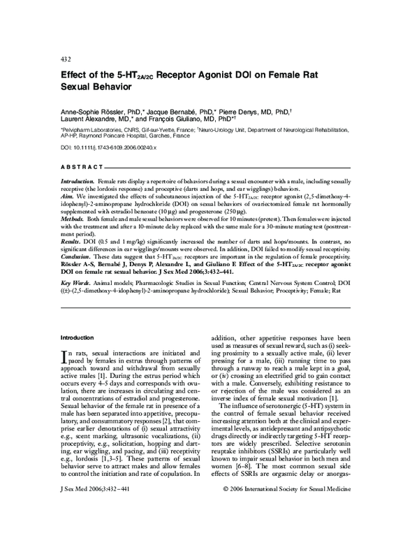 (PDF) Effect of the 5HT2A/2C Receptor Agonist DOI on Female Rat Sexual ...