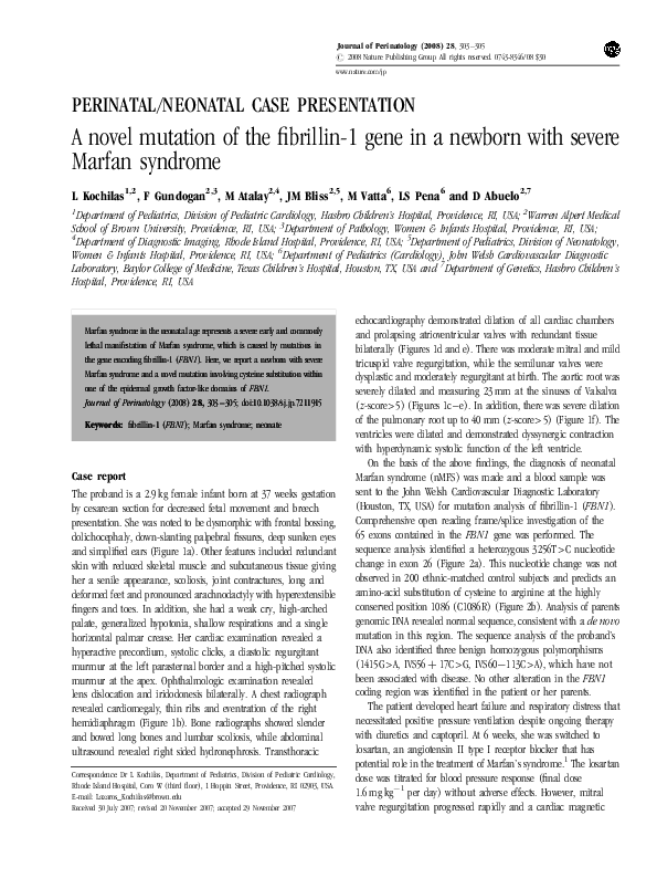 (PDF) A novel mutation of the fibrillin-1 gene in a newborn with severe ...
