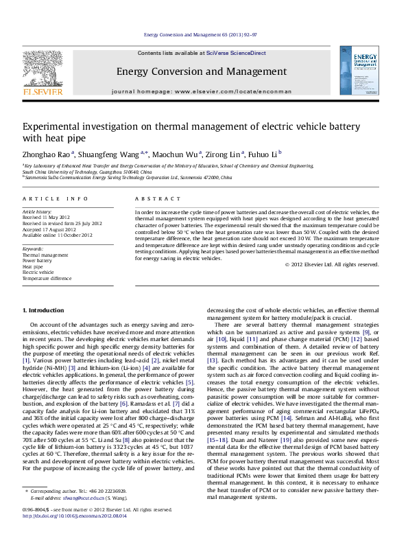 Experimental investigation on thermal management of electric vehicle ...