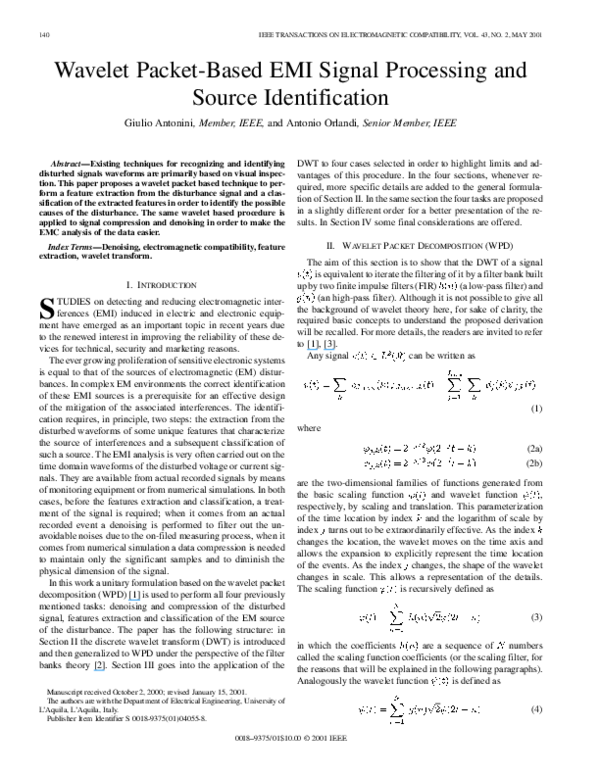 (PDF) Wavelet packet-based EMI signal processing and source identification