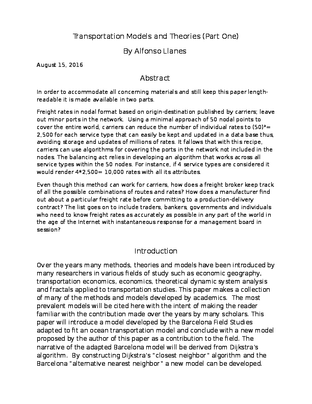 (DOC) Transportation Models and Theories (Part One