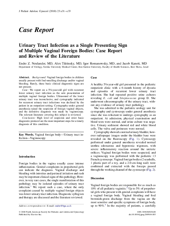 (PDF) Urinary Tract Infection as a Single Presenting Sign of Multiple Vaginal Foreign Bodies ...